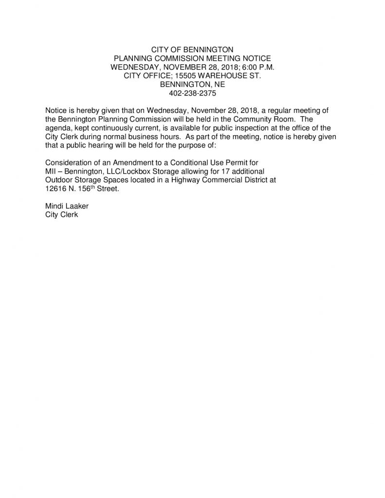 November 28, 2018 Planning Commission Meeting Notice – City of ...